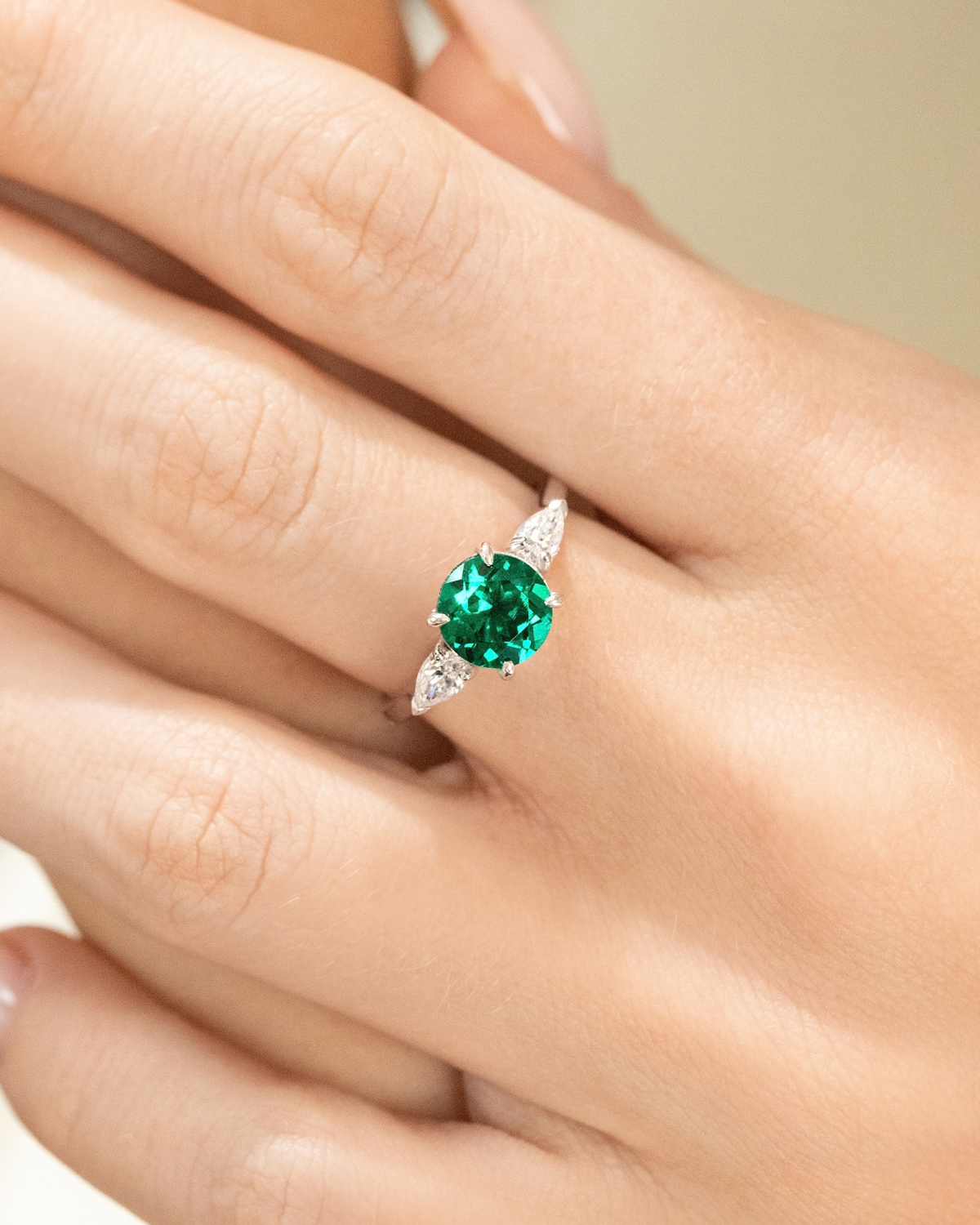 Emerald Oval Three Stone Engagement Ring Sterling Silver - May ...